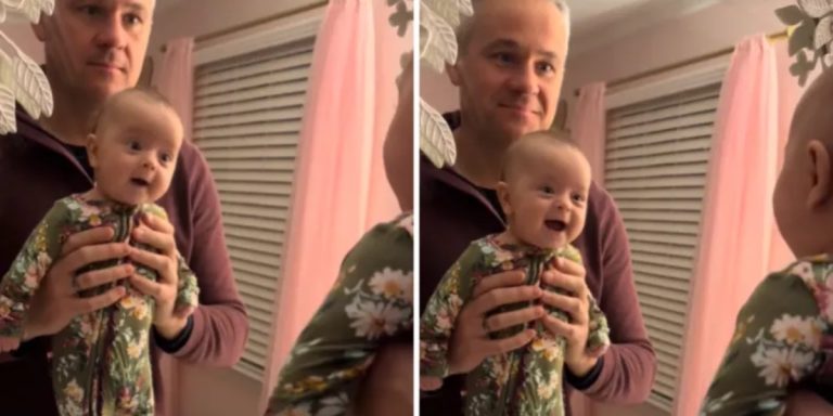 4 måneder gammel baby ser eget spejlbillede for første gang: Far ...